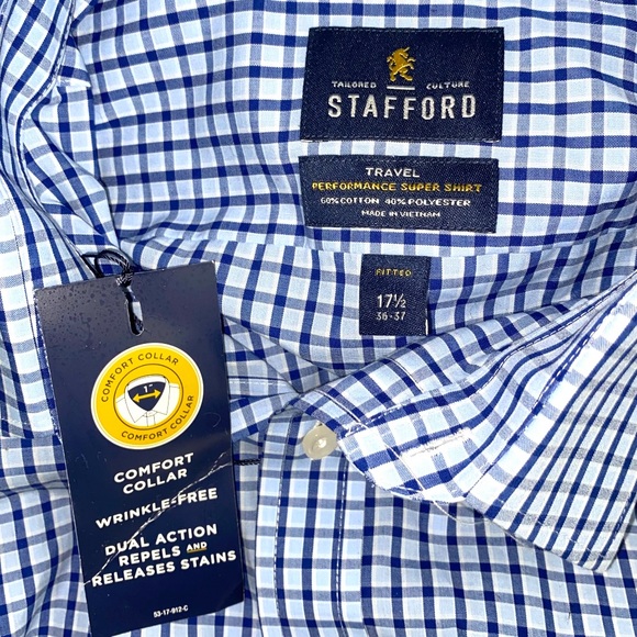 Stafford | Shirts | New Stafford Tailored Cultured Performance Super Shirt Fitted 7 12 3637 ...